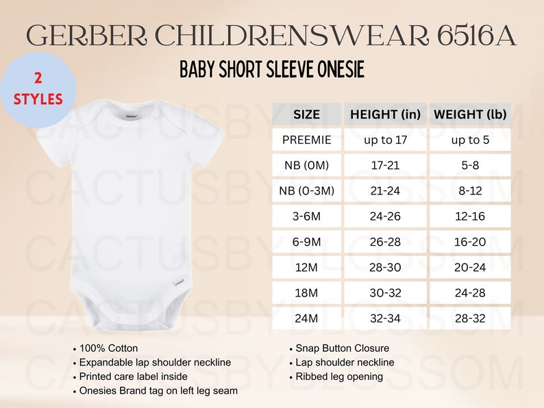 2 Size Chart Gerber Children Wear 6516A Mockup Etsy Tool Baby Short ...