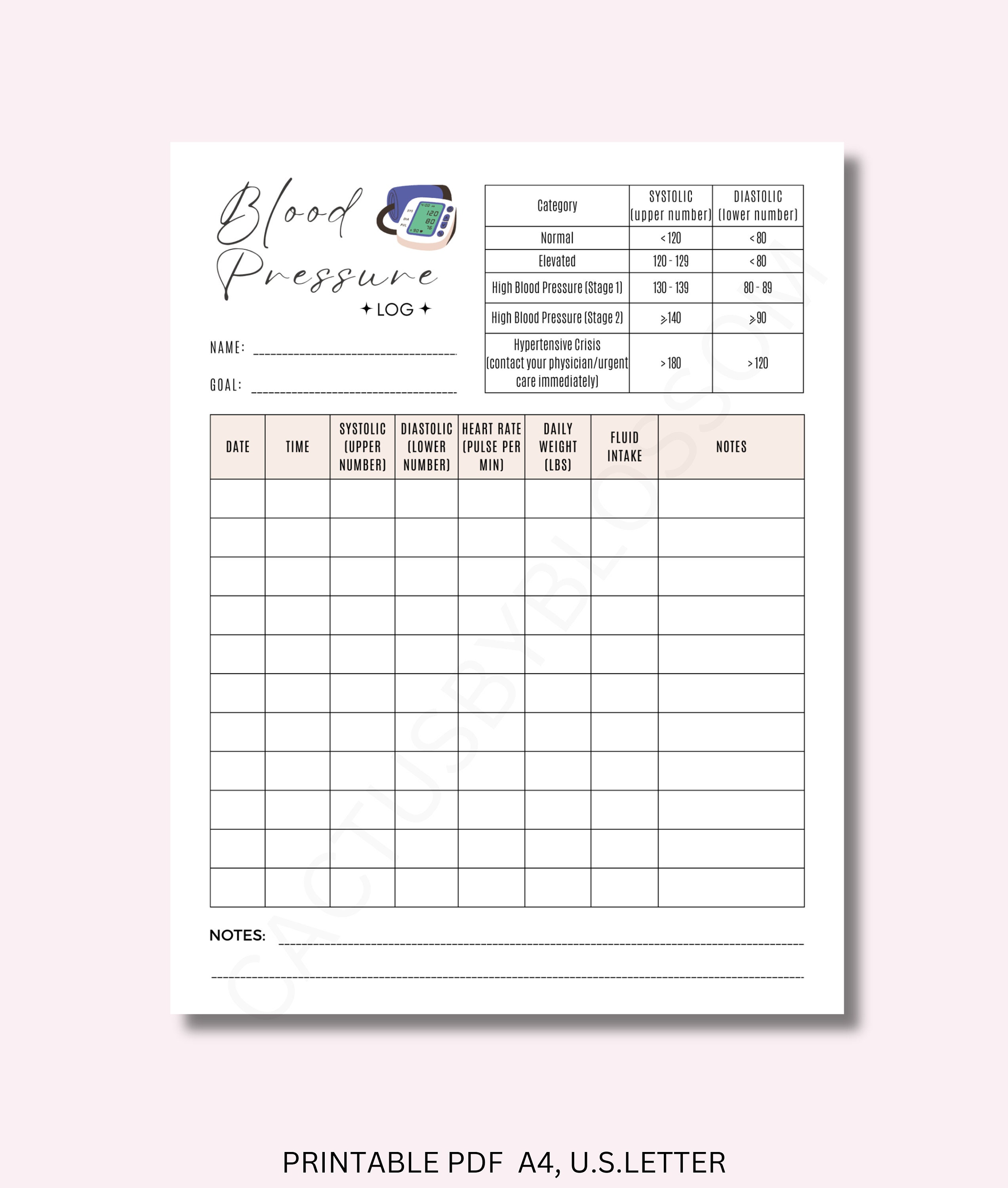 3 Blood Pressure Log Tracker Pressure Chart for Blood Log Doctor Visit ...