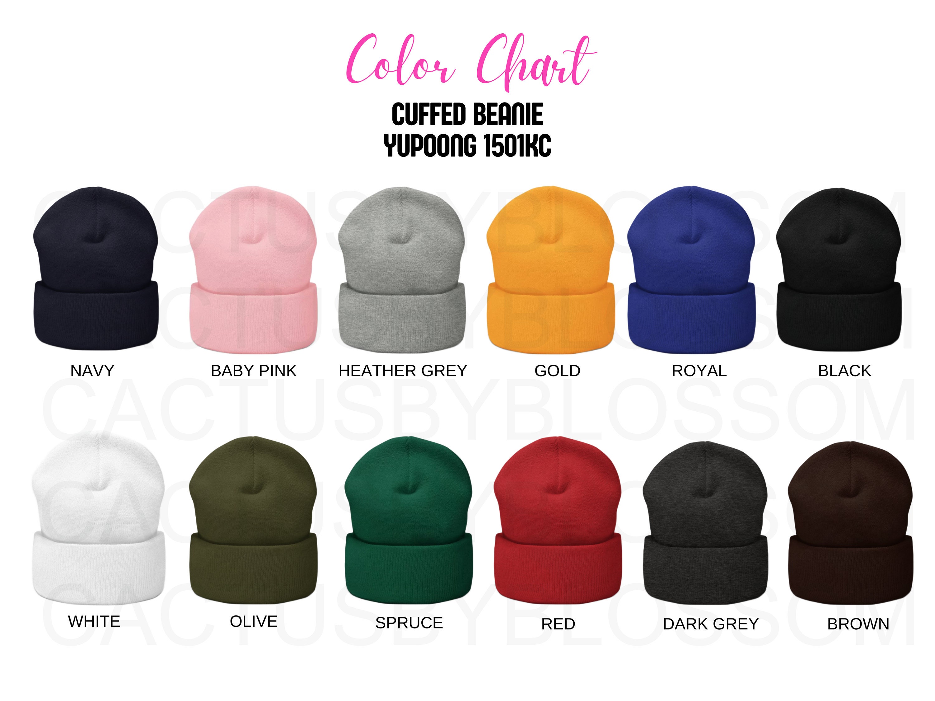 BUNDLE Size Chart Yupoong 1501KC Mockup Etsy Tool Cuffed Beanie Color ...