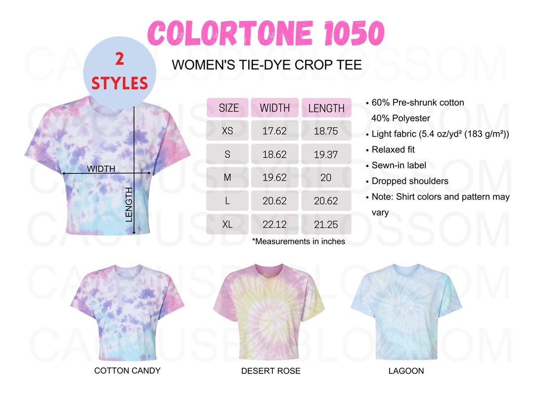 2 Size Chart Color Chart Colortone 1050 Mockup Chart for Women's Tie ...