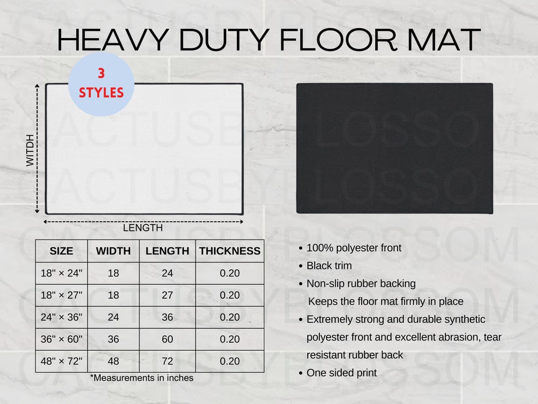 3 Size Chart Heavy Duty Floor Mat Mockup Sizing All-over-prints Etsy ...