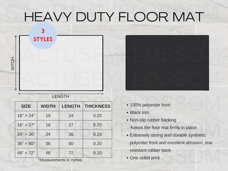 3 Size Chart Heavy Duty Floor Mat Mockup Sizing All-over-prints Etsy ...