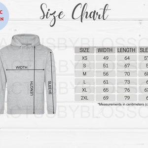 4 Size Chart Just Hoods by AWDIS JH001 Mockup Etsy Tool Unisex College ...