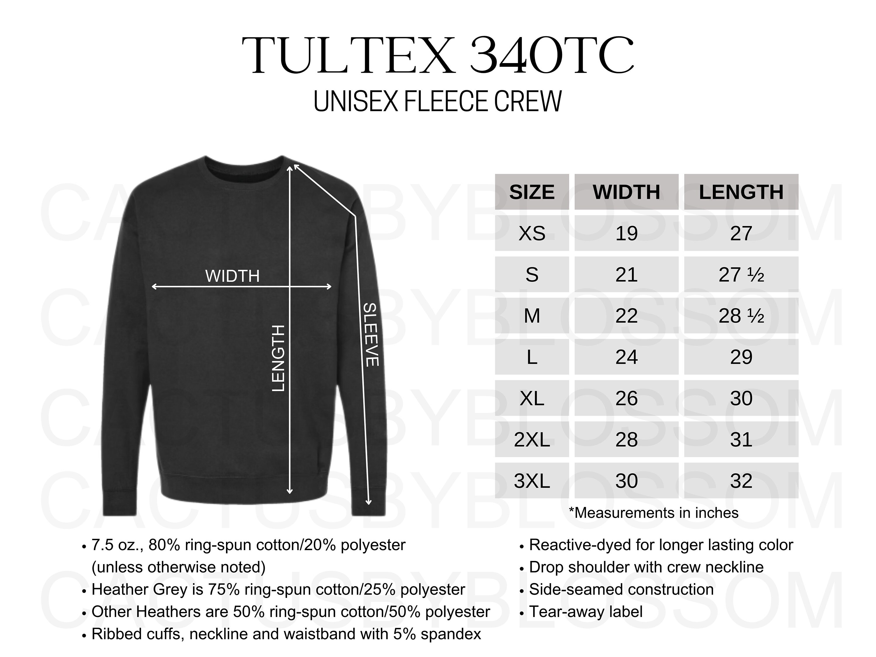 Bundle Size Chart Color Chart Diy Chart Tultex 340tc Mockup Unisex Fleece Crew Listing Etsy Tool