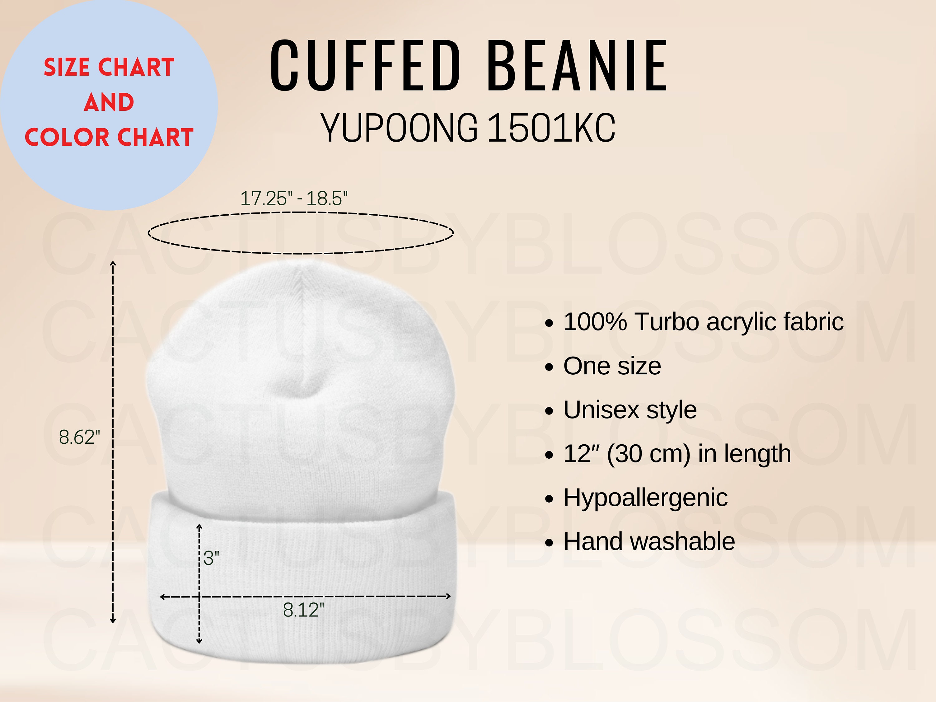 BUNDLE Size Chart Yupoong 1501KC Mockup Etsy Tool Cuffed Beanie Color ...