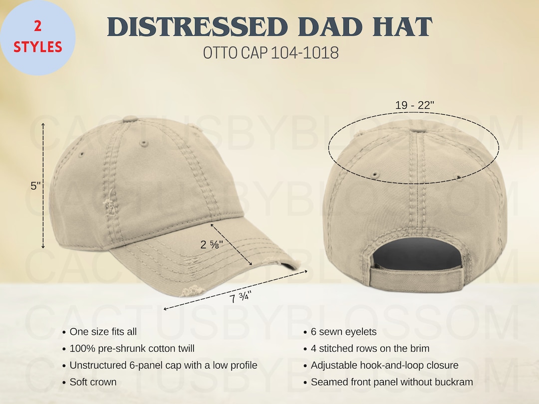 2 Size Chart Distressed Dad Hat Otto Cap 104-1018 Mockup Size Chart ...