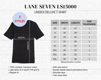 T-shirt Size Chart I Lane Seven LS15000 Size Chart I Size Chart ...