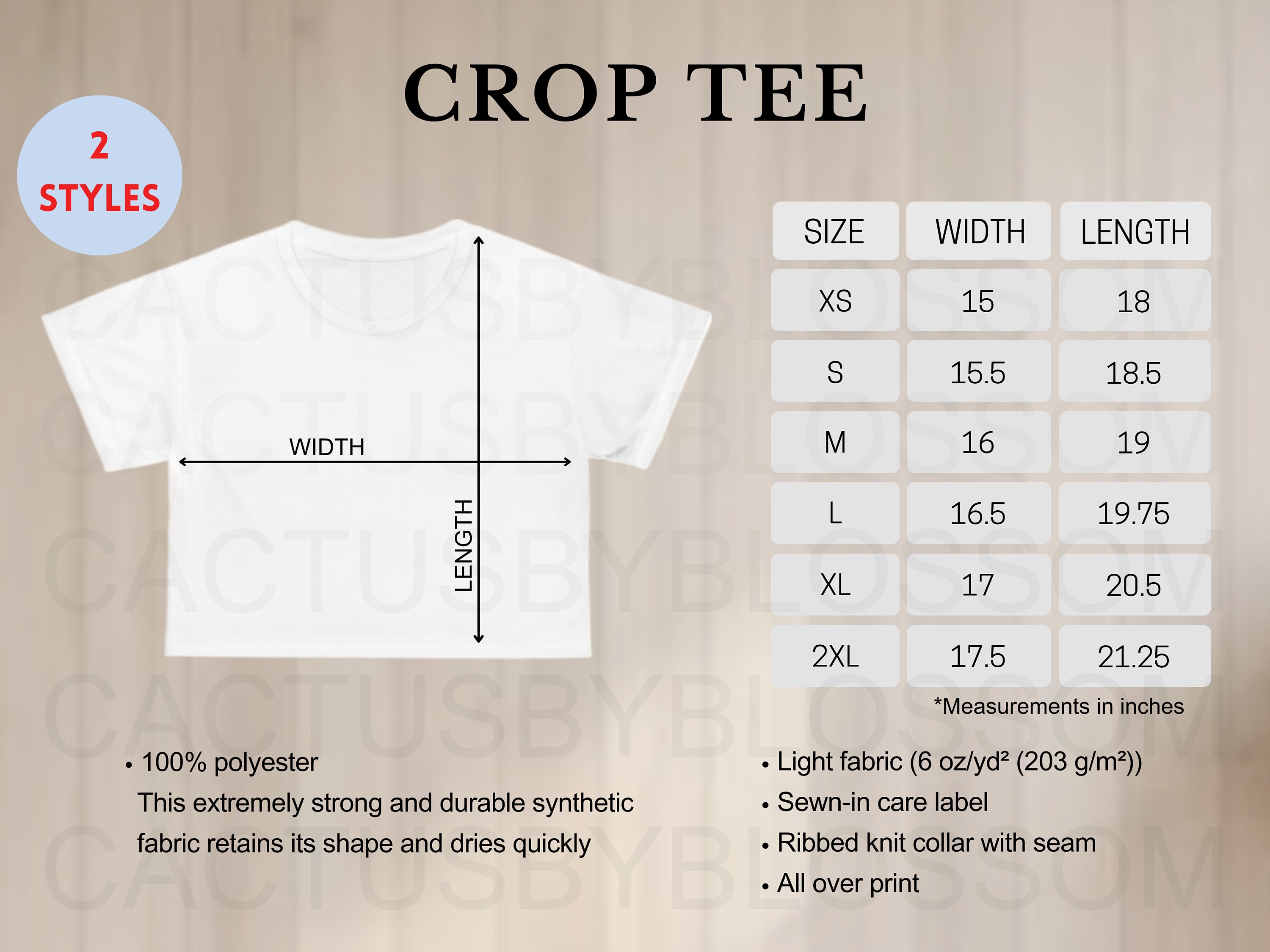 2 Size Chart Women Crop Tee Mockup Chart AOP All Over Print Size Chart ...