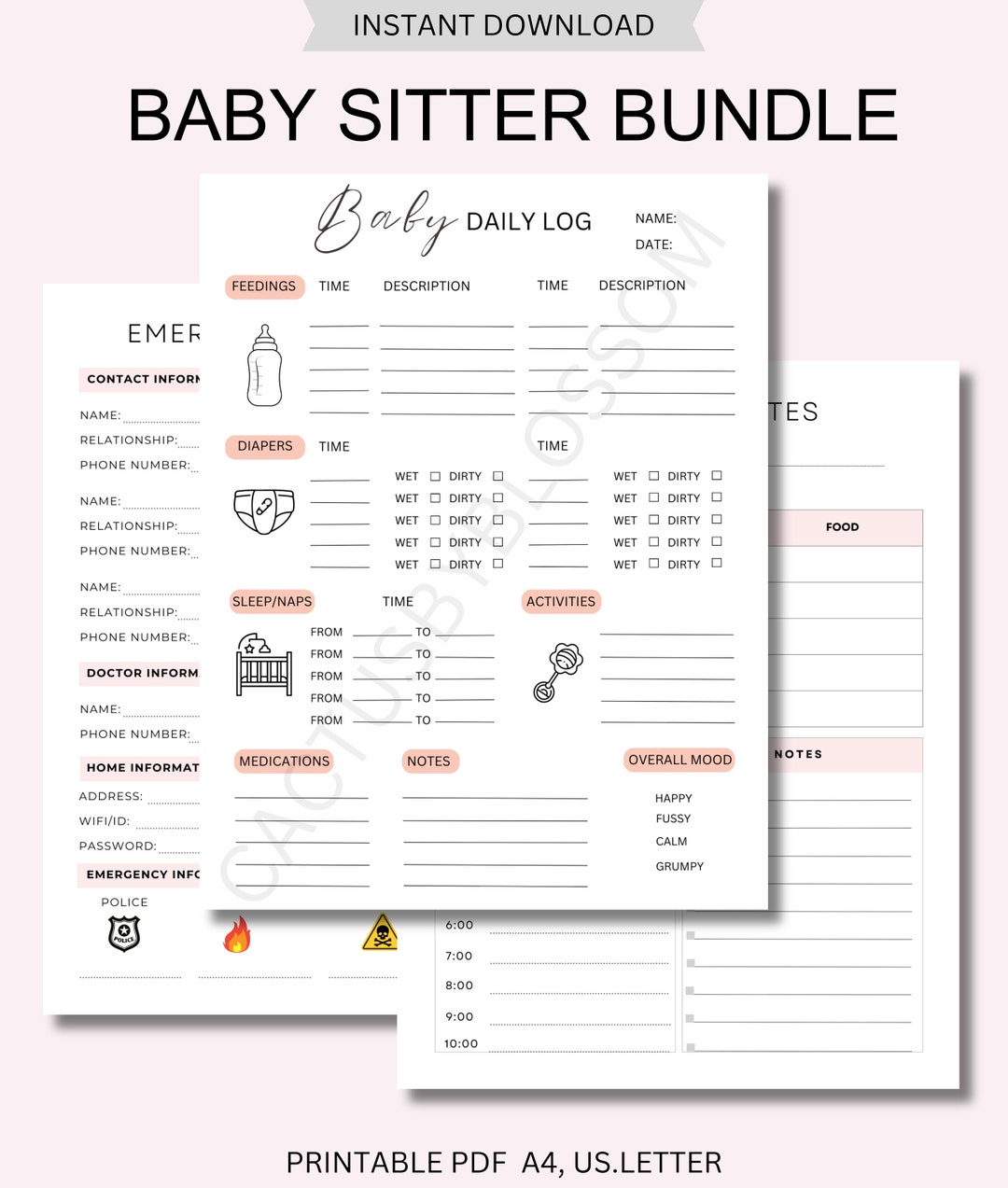 BUNDLE Baby Sitter Newborn Diary Chart Feedings Log Diaper Changes List ...