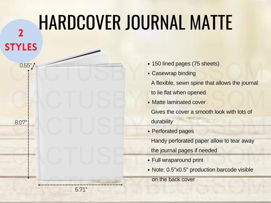 2 Size Chart Hardcover Journal Matte Mockup Chart AOP Al Over Print ...