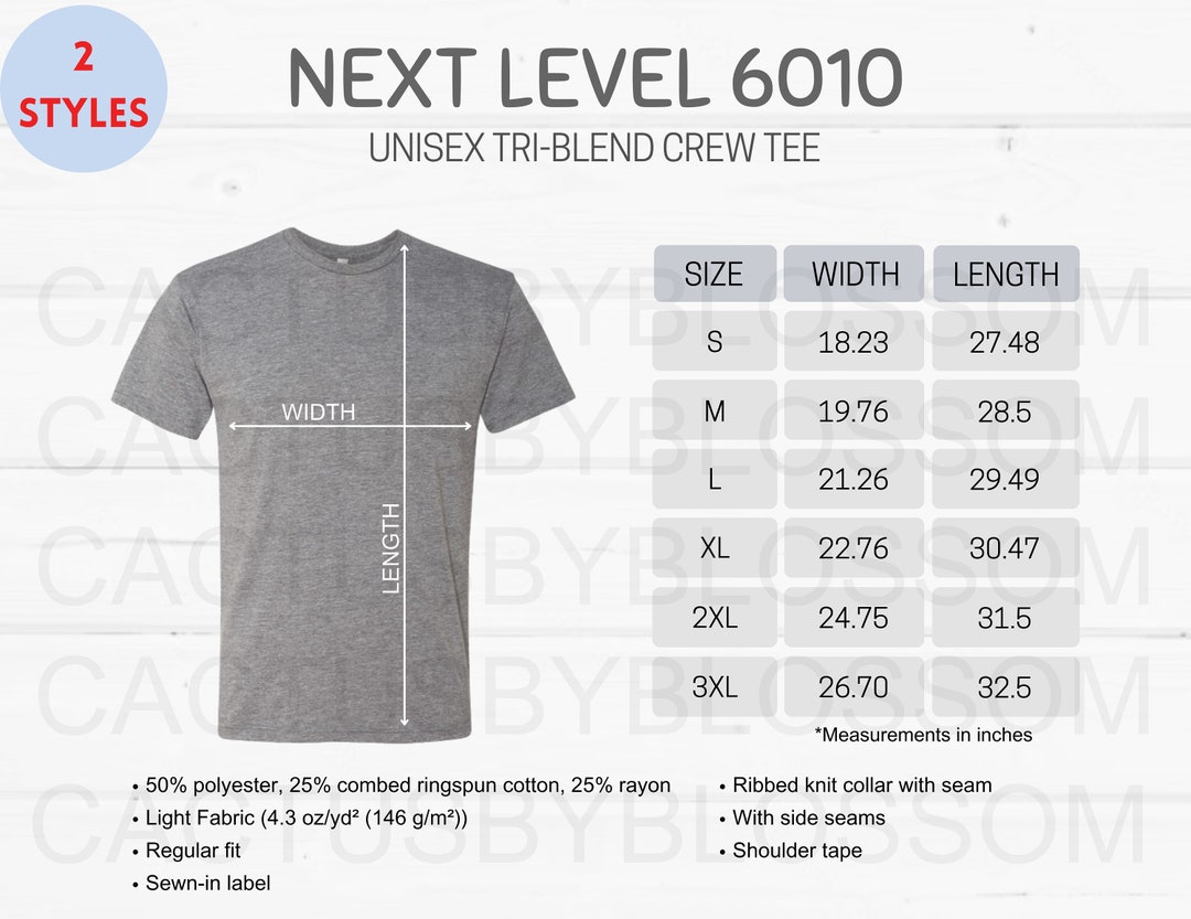 2 Size Chart Next Level 6010 Mockup Etsy Tool Unisex Tri-blend Crew Tee ...