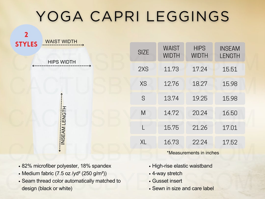 2 Size Chart Yoga Capri Leggings Mockup Etsy Tool Yoga Leggings Sizing ...