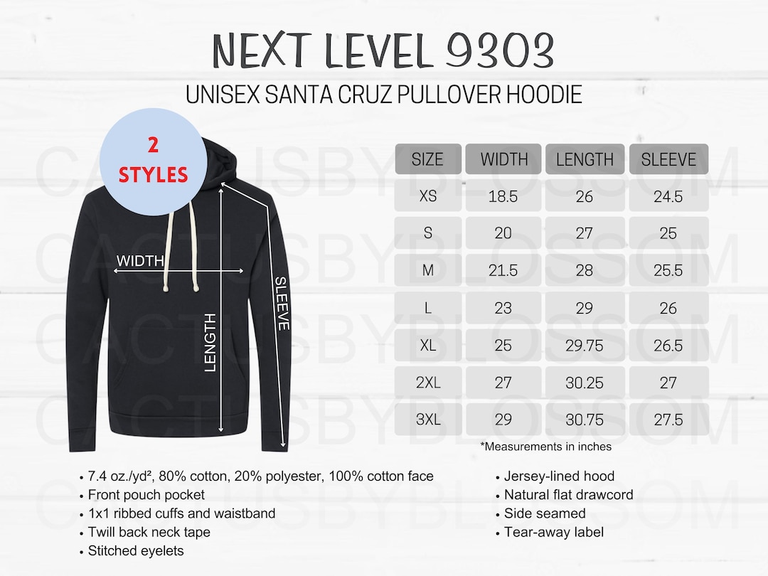 2 Size Chart Next Level 9303 Mockup Etsy Tool Unisex Santa Cruz ...