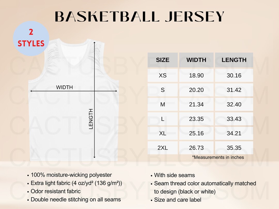 2 Size Chart Basketball Jersey (AOP) Mockup Etsy Tool Sizing XS-2XL All ...