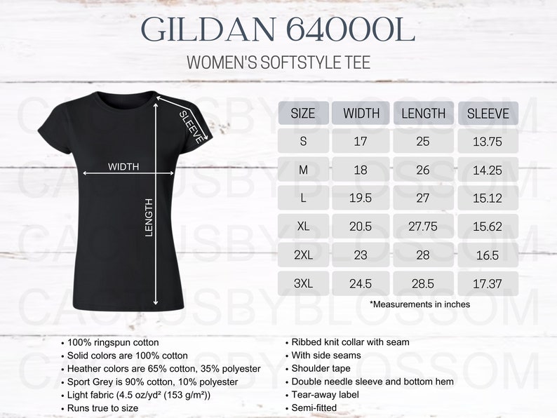 BUNDLE Size Chart Color Chart DIY Chart Gildan 64000L Mockup Chart ...