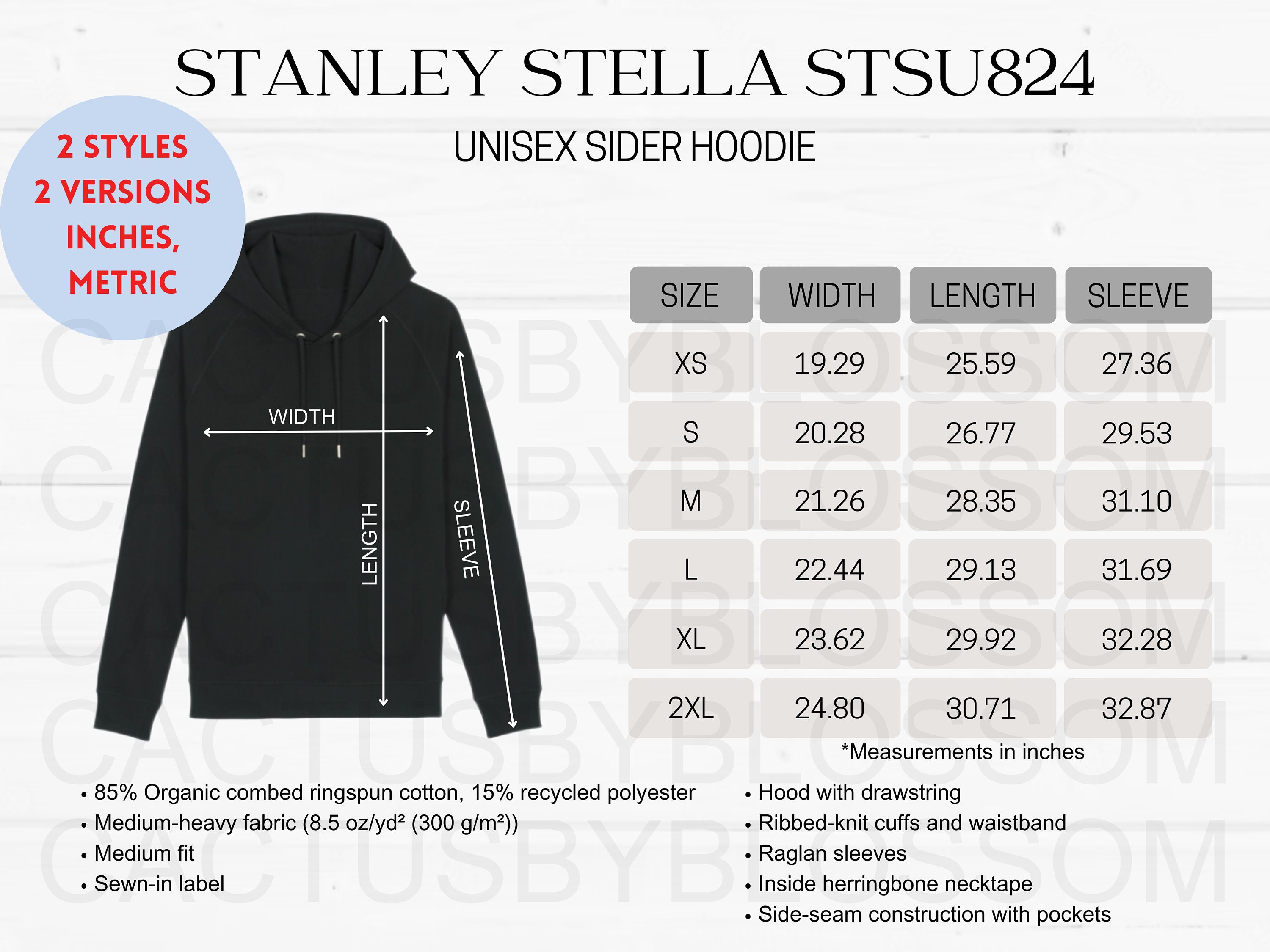 4 Size Chart Stanley Stella STSU824 Unisex Sider Hoodie Size Chart Etsy ...
