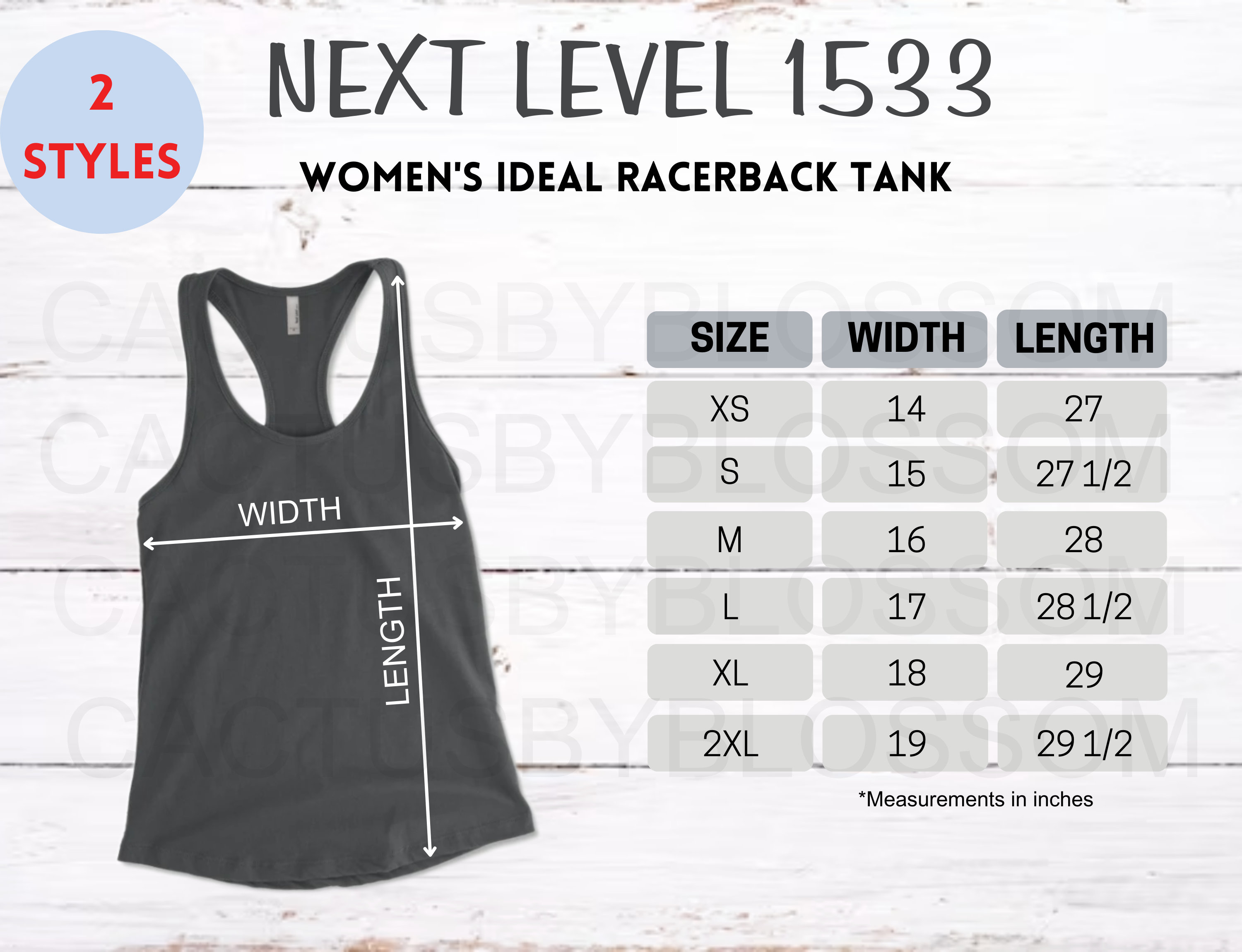 2 Size Chart Next Level 1533 Mockup for Ladies Ideal Racer - Etsy