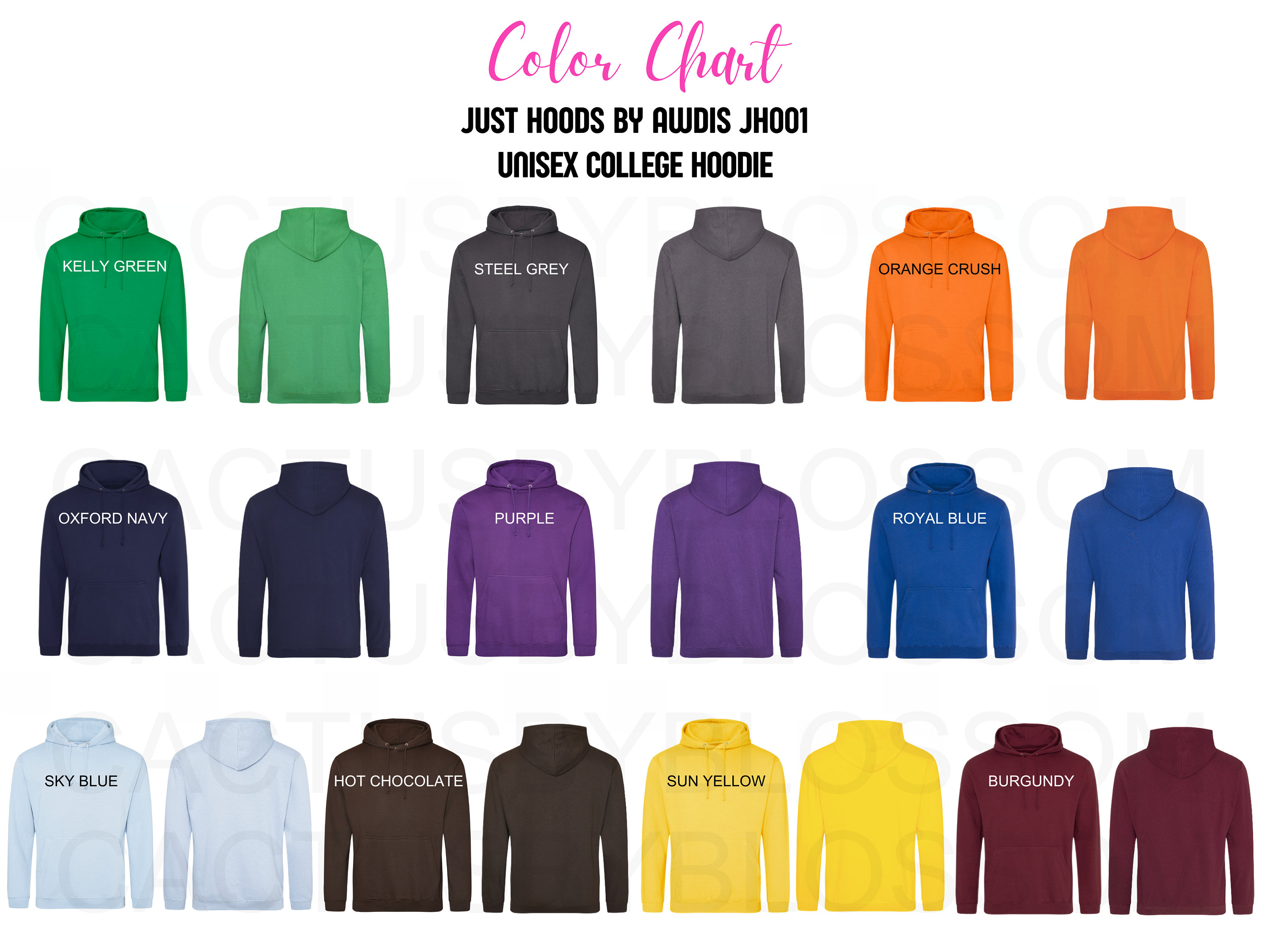 Color Chart Just Hoods by AWDIS JH001 Mockup for Etsy Tool Unisex ...