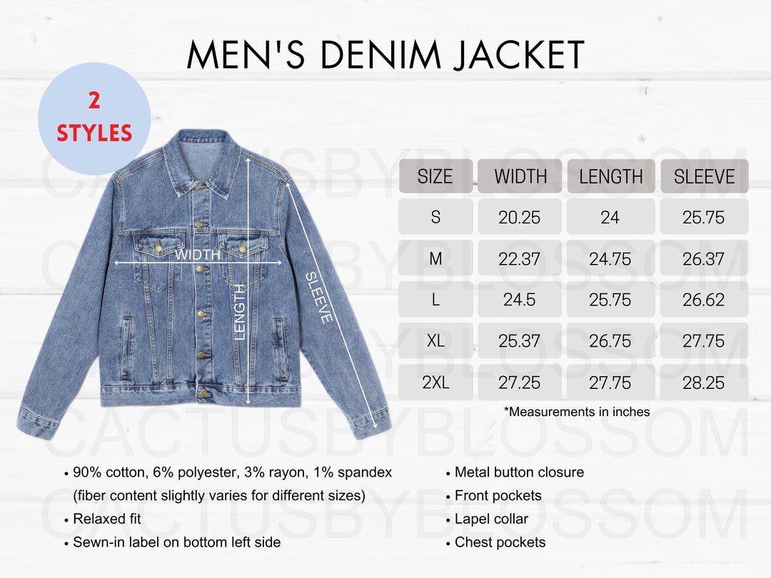 2 Size Chart Men's Denim Jacket (AOP) Mockup Etsy Tool Sizing S-2XL All ...