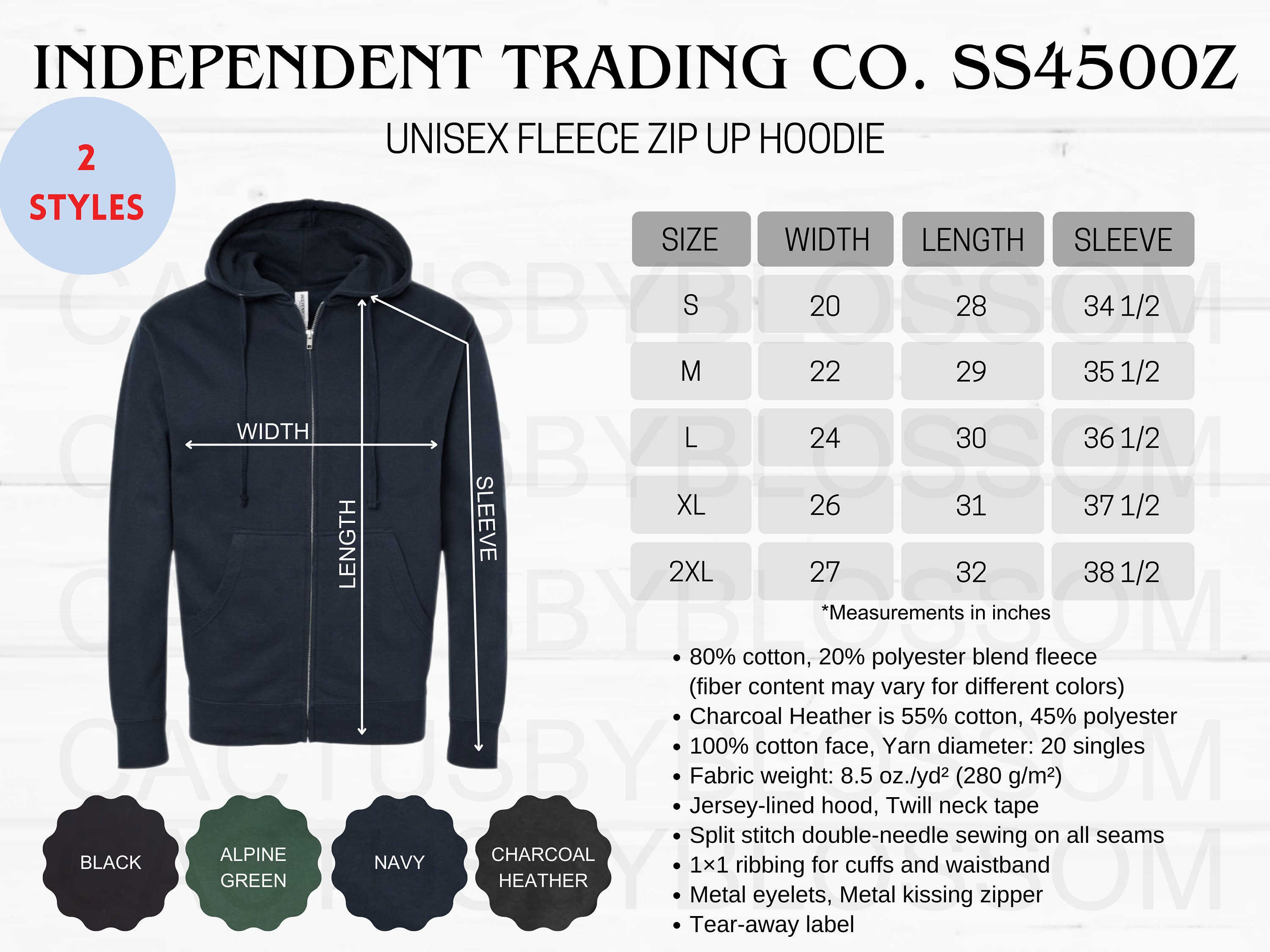 2 Size Chart Color Chart Independent Trading Company SS4500Z - Etsy