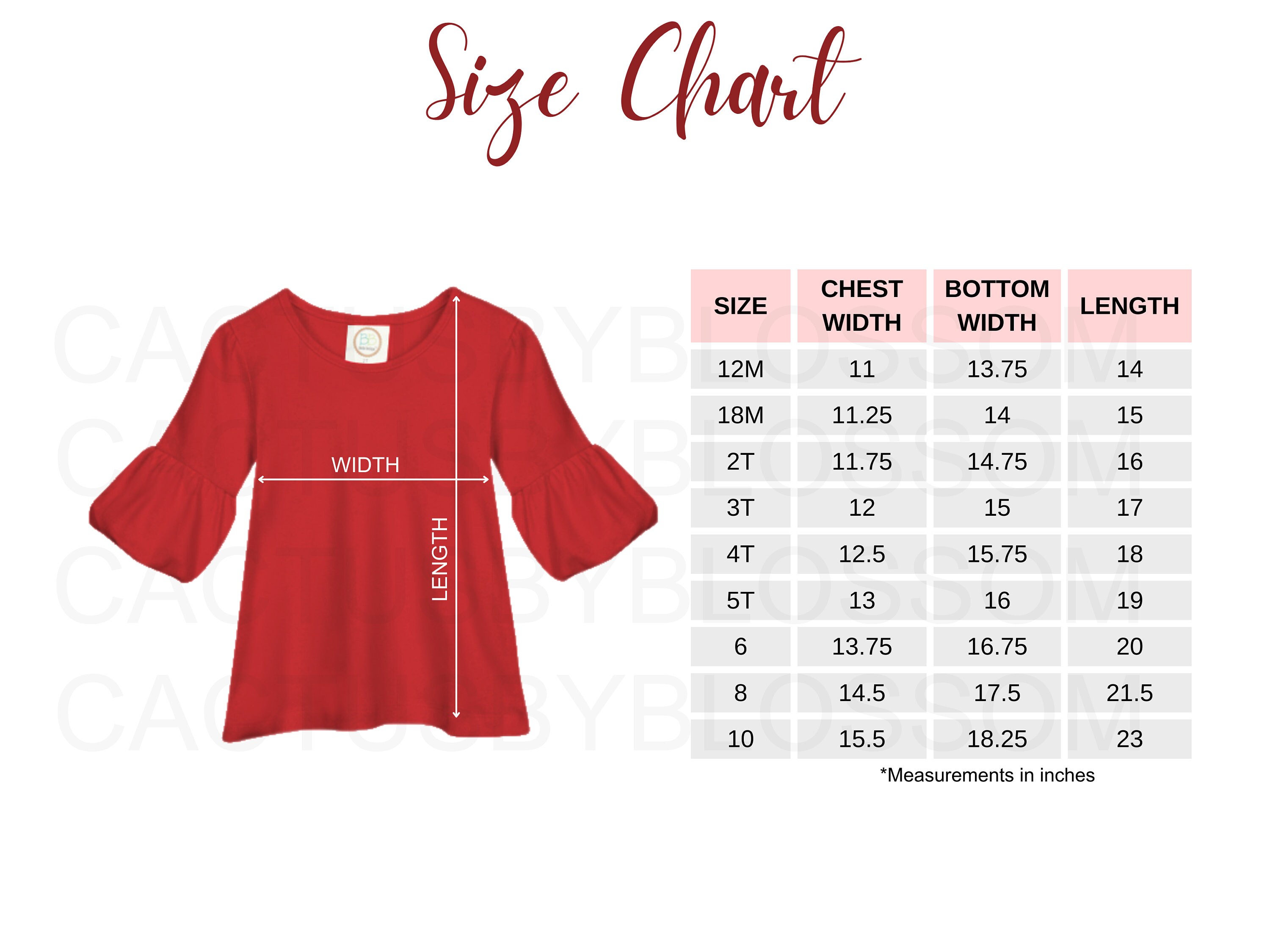 2 Size Chart Blanks Boutique Mockup Etsy Tool Girl 3/4 Bubble Sleeve ...