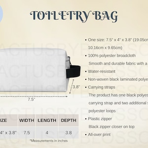 2 Size Chart Toiletry Bag Mockup All Over Print AOP Etsy Tool Polyester ...