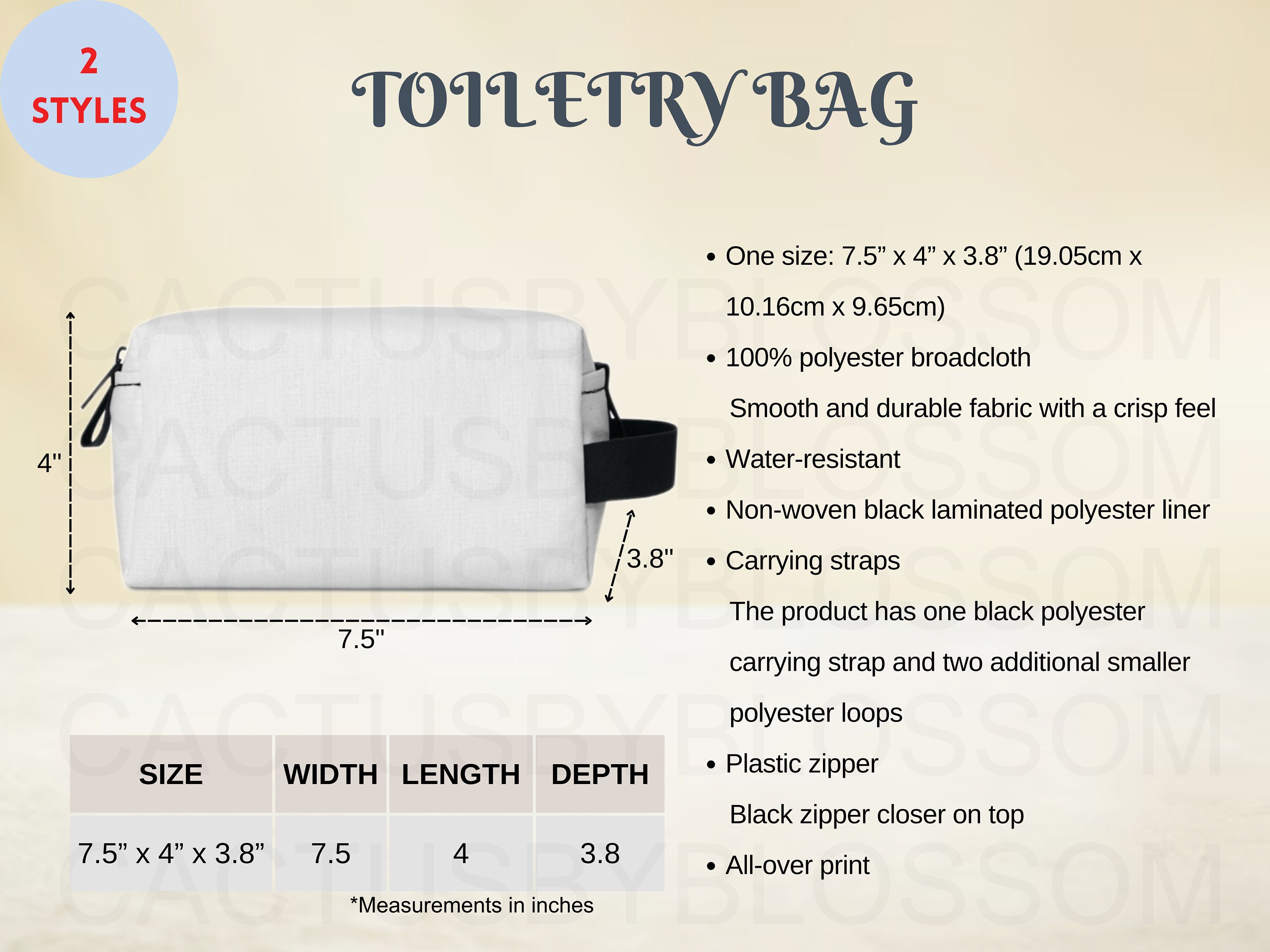2 Size Chart Toiletry Bag Mockup All Over Print AOP Etsy Tool Polyester ...