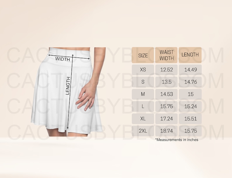 4 Size Chart Women's Skater Skirt Mockup Etsy Tool Sizing XS-2XL All ...