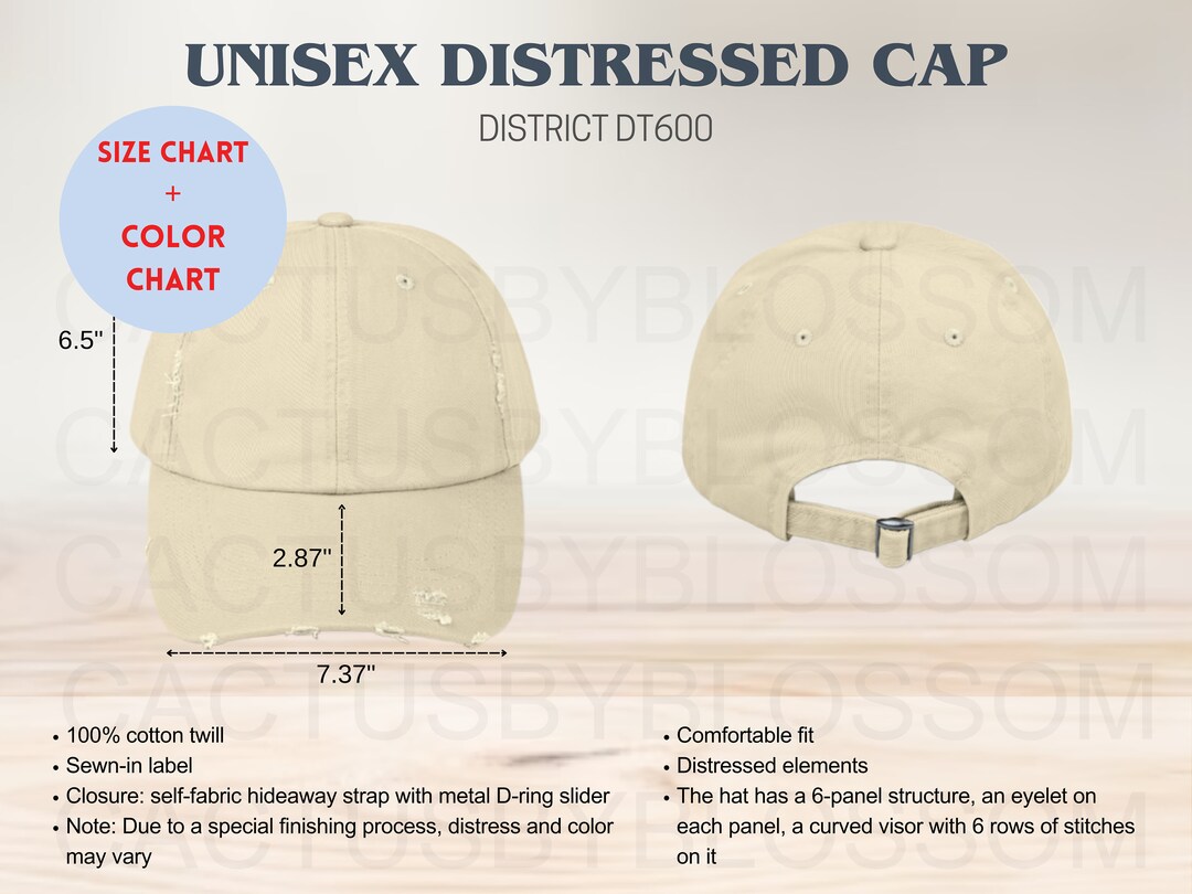 BUNDLE Size Chart Color Chart Unisex Distressed Cap District DT600 ...