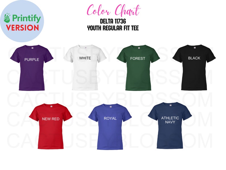 2 Color Chart Delta 11736 Mockup Etsy Kids Youth Regular Fit Tee Color ...