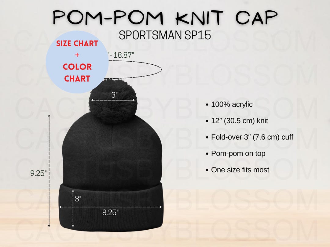 BUNDLE Size Chart Pom-pom Knit Cap Sportsman SP15 Mockup Etsy Tool ...