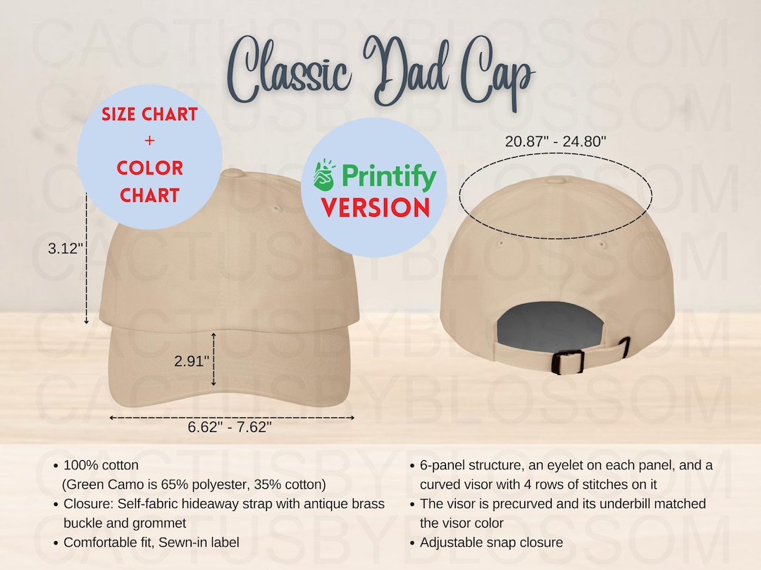 BUNDLE Size Chart Color Chart Classic Dad Cap Yupoong 6245CM Mockup ...