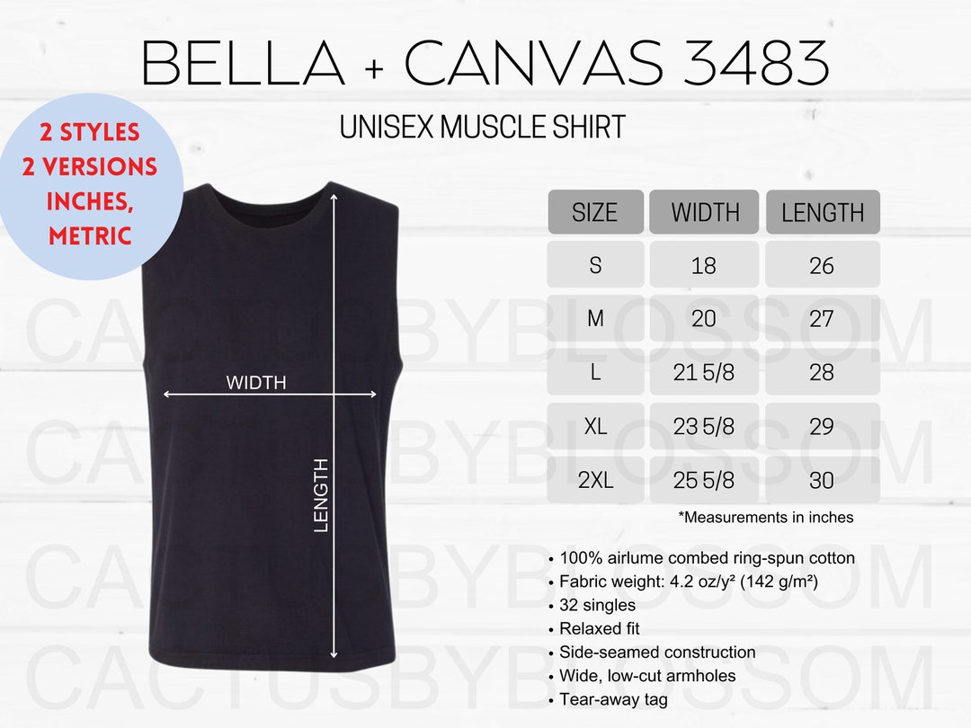4 Size Chart Bella + Canvas 3483 Mockup Chart Unisex Muscle Shirt Size ...