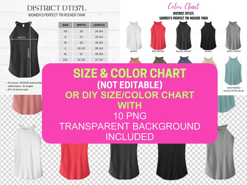 BUNDLE Size Chart Color Chart DIY Chart District DT137L Womens Perfect ...