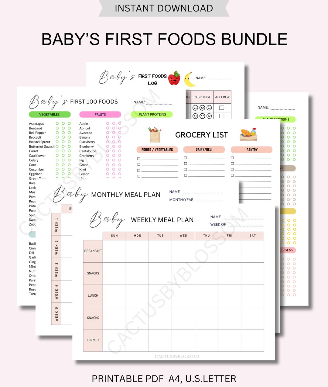 BUNDLE Baby First 100 Food Checklist Baby Log Newborn Taste Checklist ...