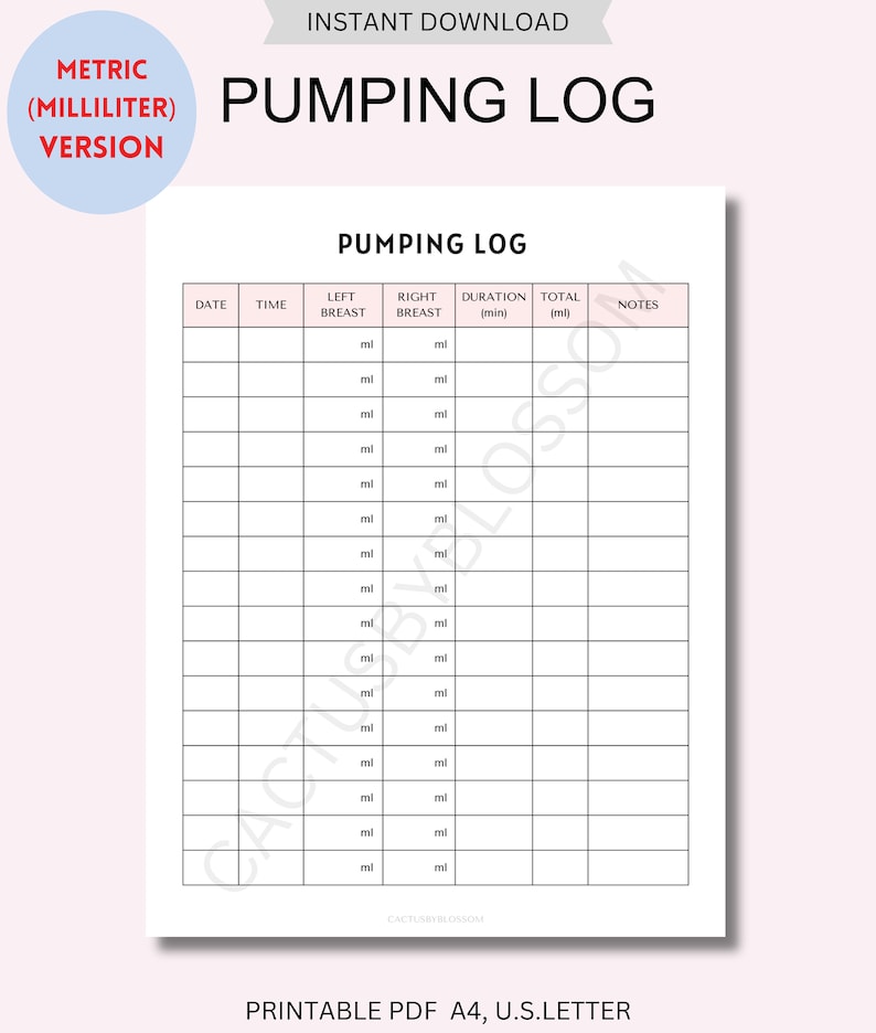 Baby Breast Milk Pumping Log Breastfeeding Diary Daily Log Tracker ...