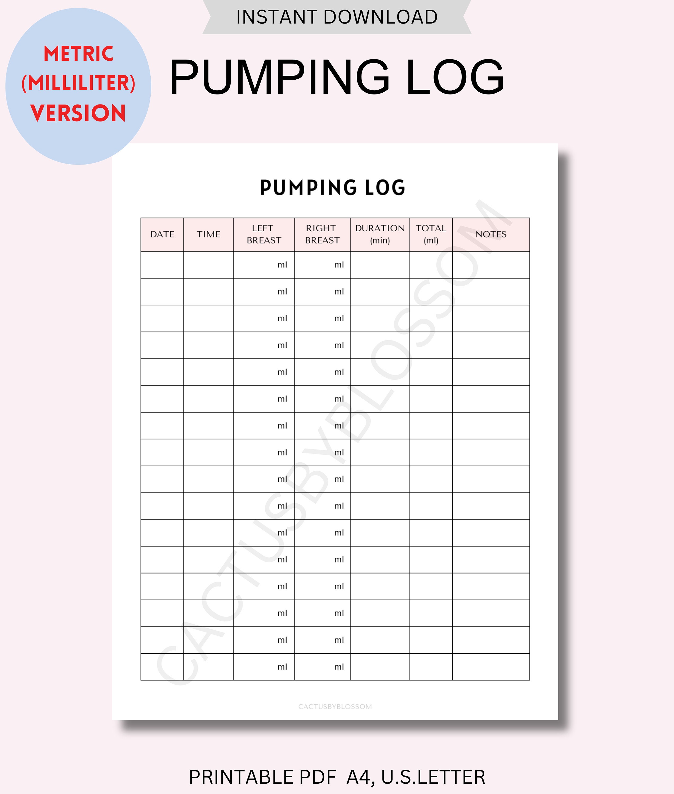 Baby Breast Milk Pumping Log Breastfeeding Diary Daily Log Tracker ...
