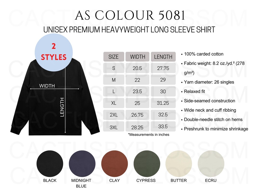 2 Size Chart AS Colour 5081 Unisex Premium Heavyweight Long Sleeve ...