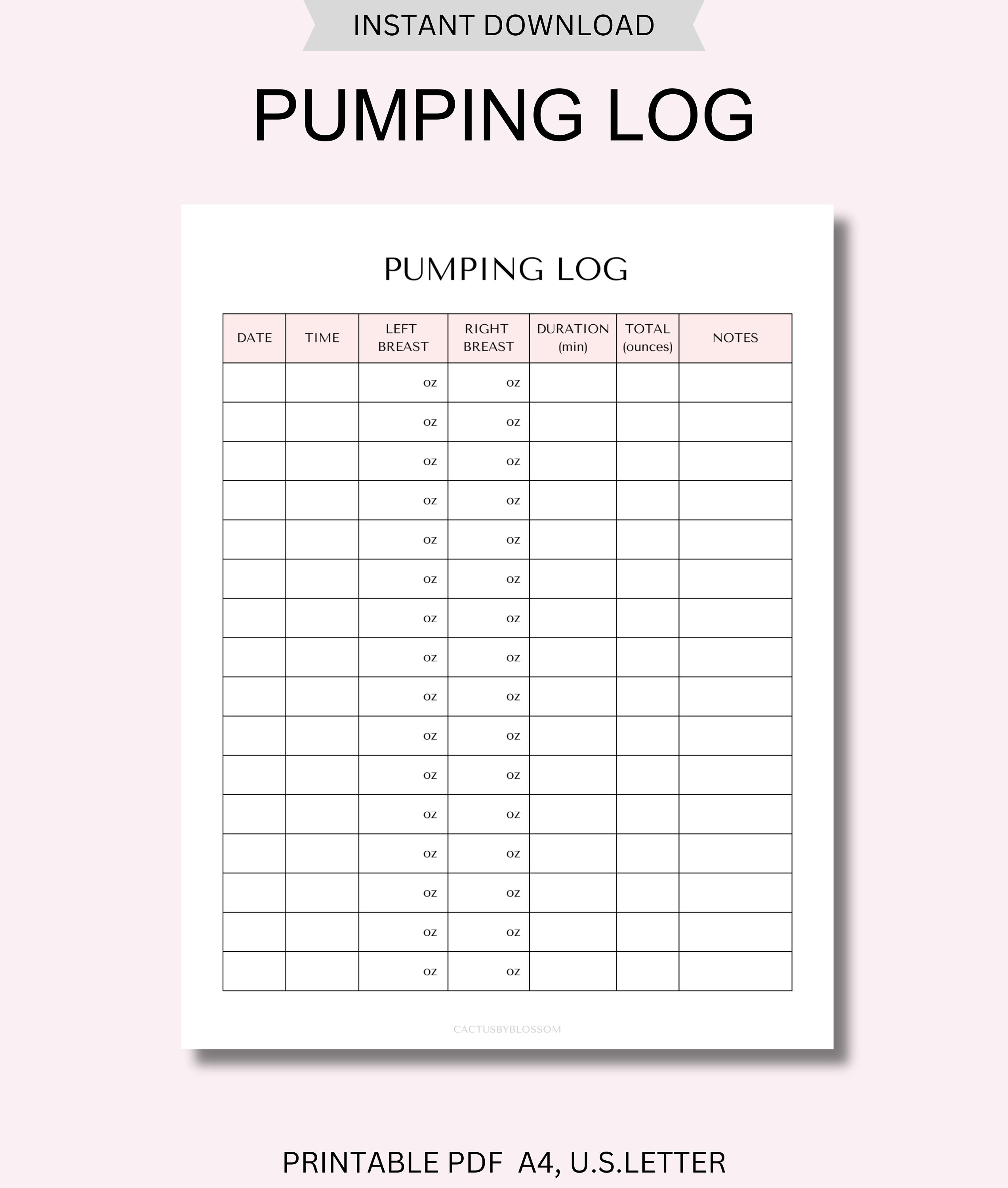 Baby Breast Milk Pumping Log Breastfeeding Diary Daily Log Tracker ...