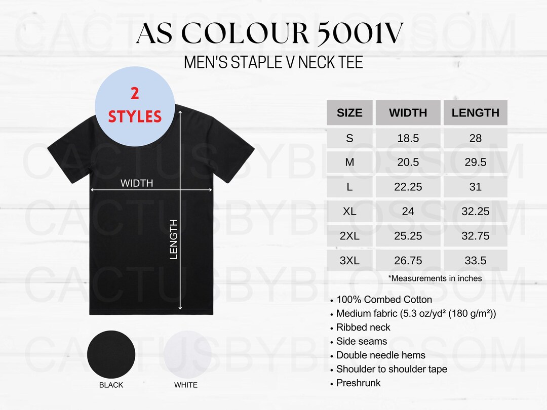 2 Size Chart AS COLOUR 5001V Men's Staple V Neck Tee Etsy Listing Tool ...