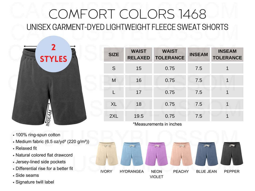 2 Size Chart Comfort Colors 1468 Mockup Chart Unisex Garment-dyed ...