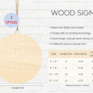 Wood Round Sign Size Chart - Etsy