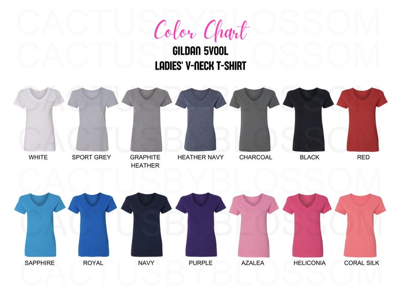 BUNDLE Size Chart Color Chart Gildan 5V00L Mock up Chart Ladies' V-neck ...