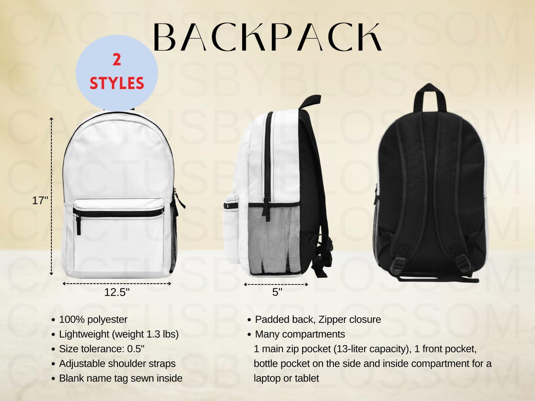 2 Size Chart Backpack Mockup Etsy Tool Polyester Backpack Size Chart ...