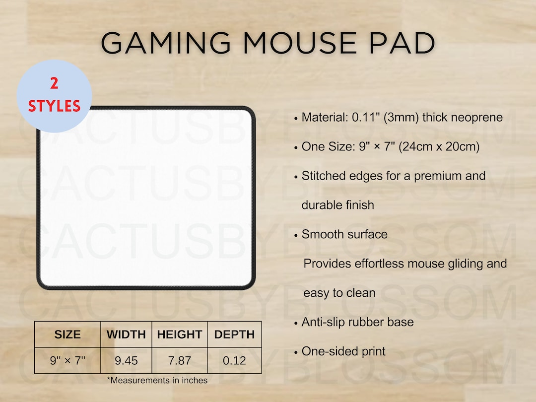 2 Size Chart Gaming Mouse Pad Mockup Chart AOP All Over Print Size ...