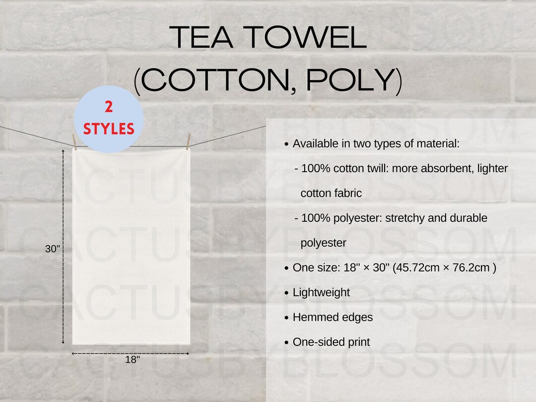 2 Size Chart Tea Towels (cotton, Poly) Mockup Sizing All-over-prints ...