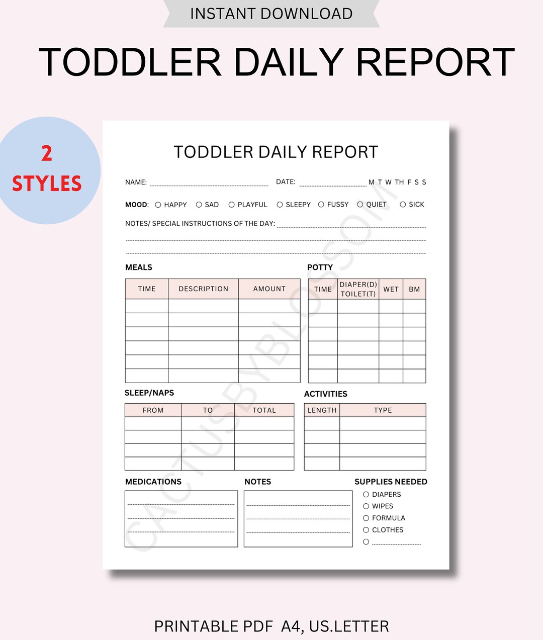 2 Toddler Daily Log Tracker Diary Chart Feedings Log Doctor Visit ...