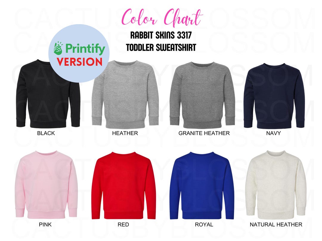 Color Chart Rabbit Skins 3317 Mockup Etsy Tool Toddler Sweatshirt Etsy ...