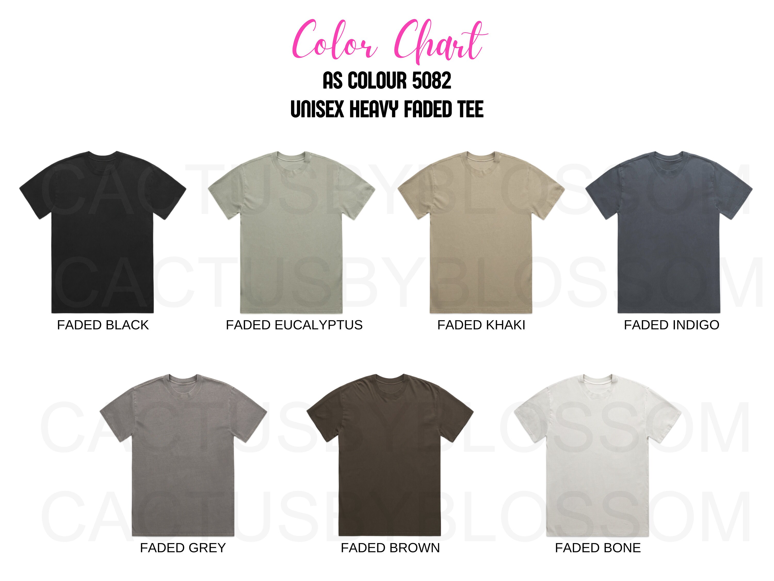 BUNDLE 2 Size Chart Color Chart AS COLOUR 5082 Unisex Heavy Faded Tee ...
