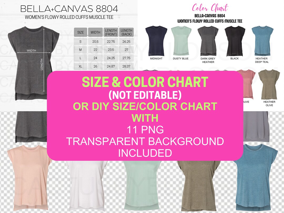 BUNDLE Size Chart Color Chart DIY Chart Bella + Canvas 8804 Women’s ...